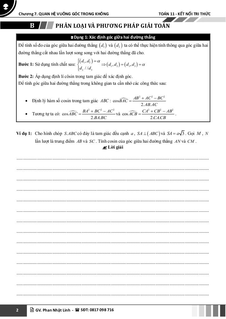 Giải Bài Toán Quan Hệ Vuông Góc Trong Không Gian Toán 11 Knttvcs – Phan Nhật Linh - Phương Pháp ...
